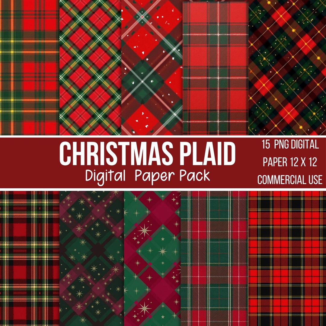 Christmas Plaid Digital Paper, Red, Green, Tartan, Holiday, Festive ...