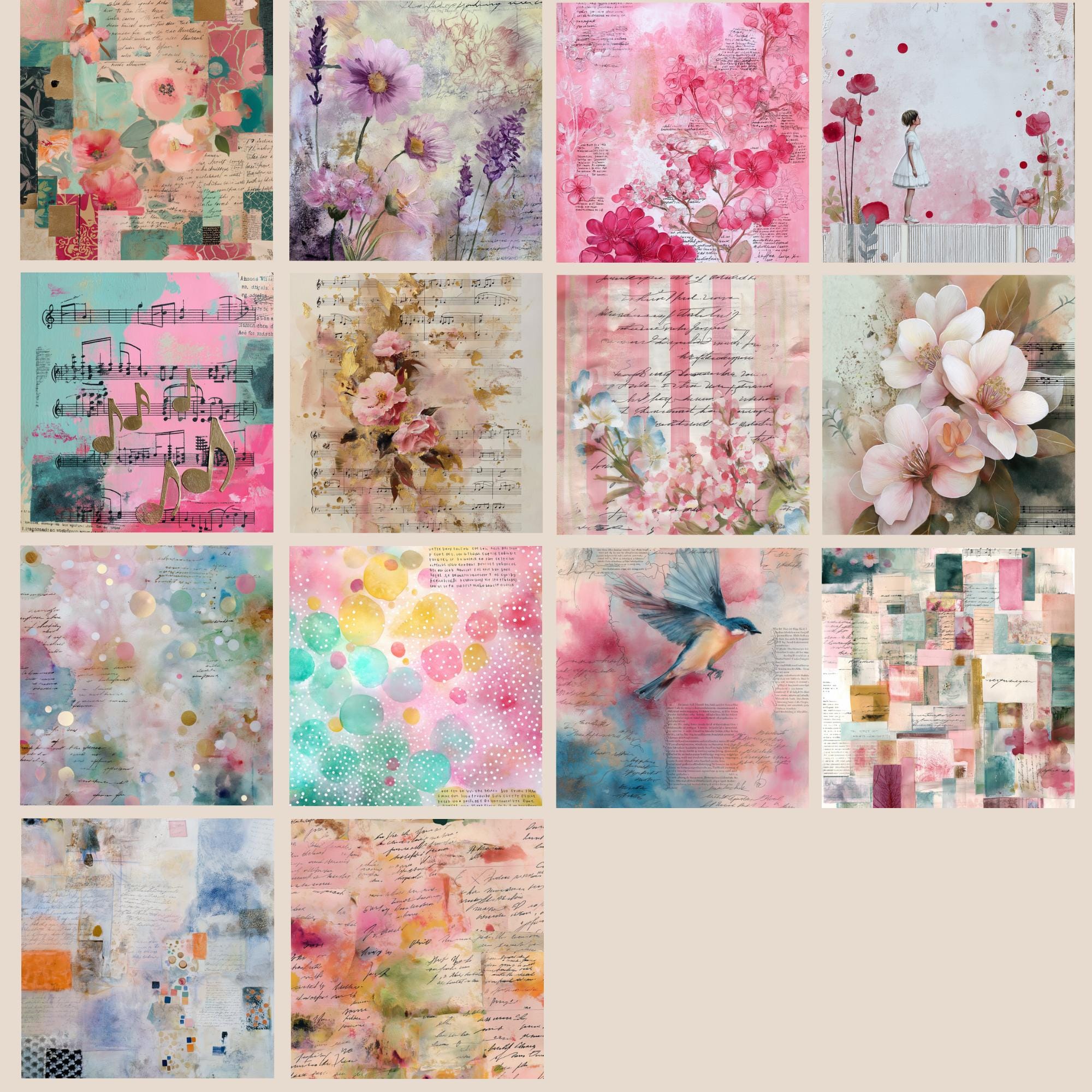100+ Pastel Scribbles Junk Journal Kit, Backdrop Rustic Papers, Dots ...