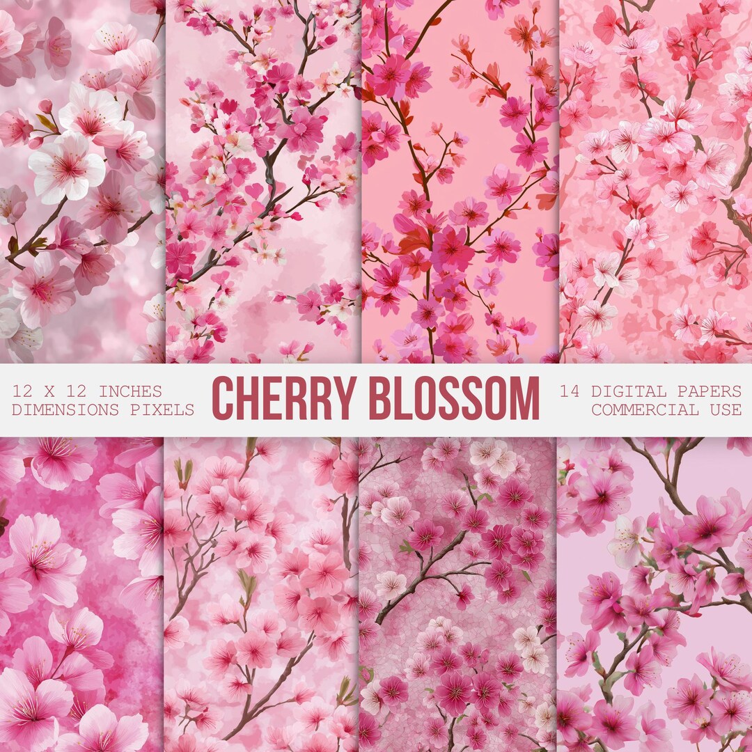 Cherry Blossom Patterns, Pink Floral Digital Papers, Sakura Spring ...