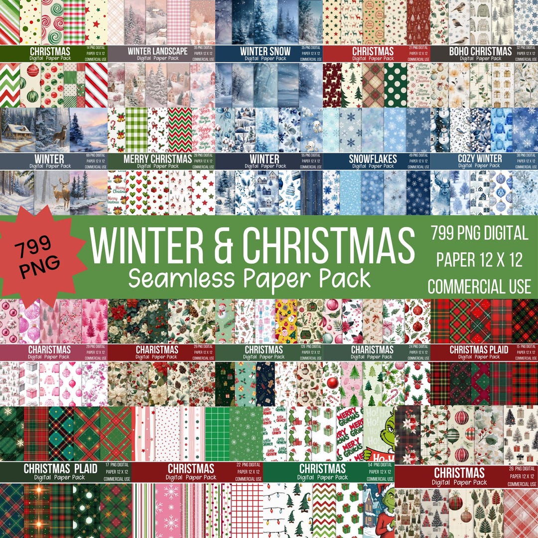 750+ Christmas and Winter Digital Paper, Vintage, Boho, Grinch ...