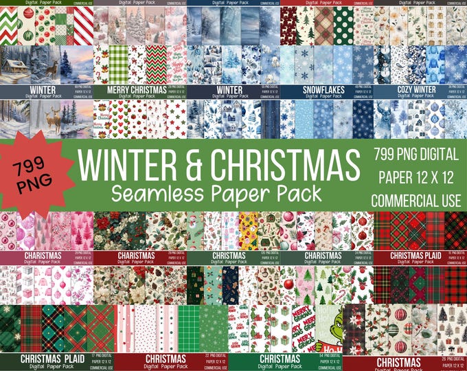 Printable Digital Paper | Christmas Background | Seamless Patterns ...