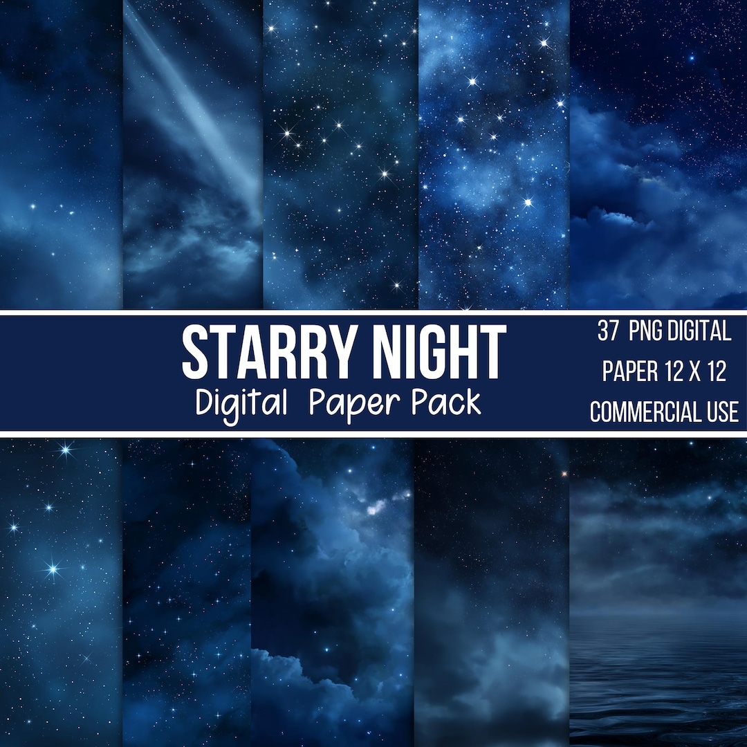 Starry Night Digital Papers, Night Sky Texture, Galaxy Scrapbooking ...