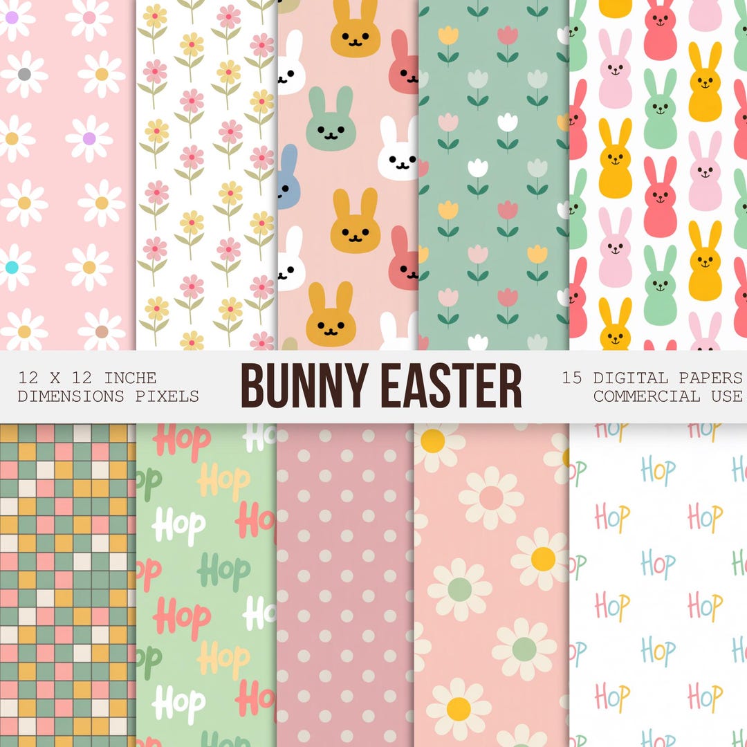 Bunny Easter Spring Digital Papers, Seamless Repeat Pattern, Some Bunny ...