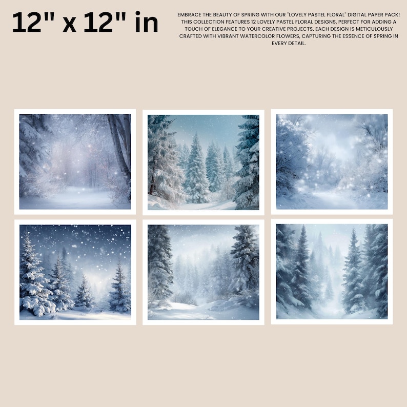 50+ Winter Snow Digital Paper, Fantasy Landscape Backdrop, Snowflakes ...