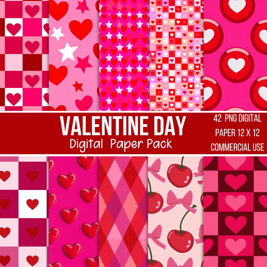 Lucky in Love Digital Paper, Valentines Day Seamless Patterns ...