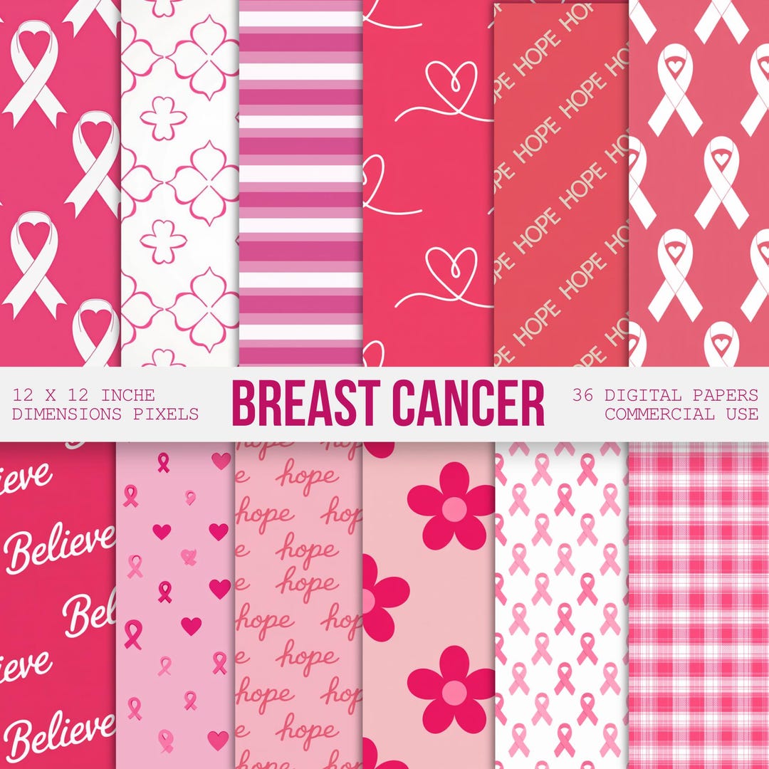 Breast Cancer Digital Paper, Pink Color Ribbons Printable Background ...