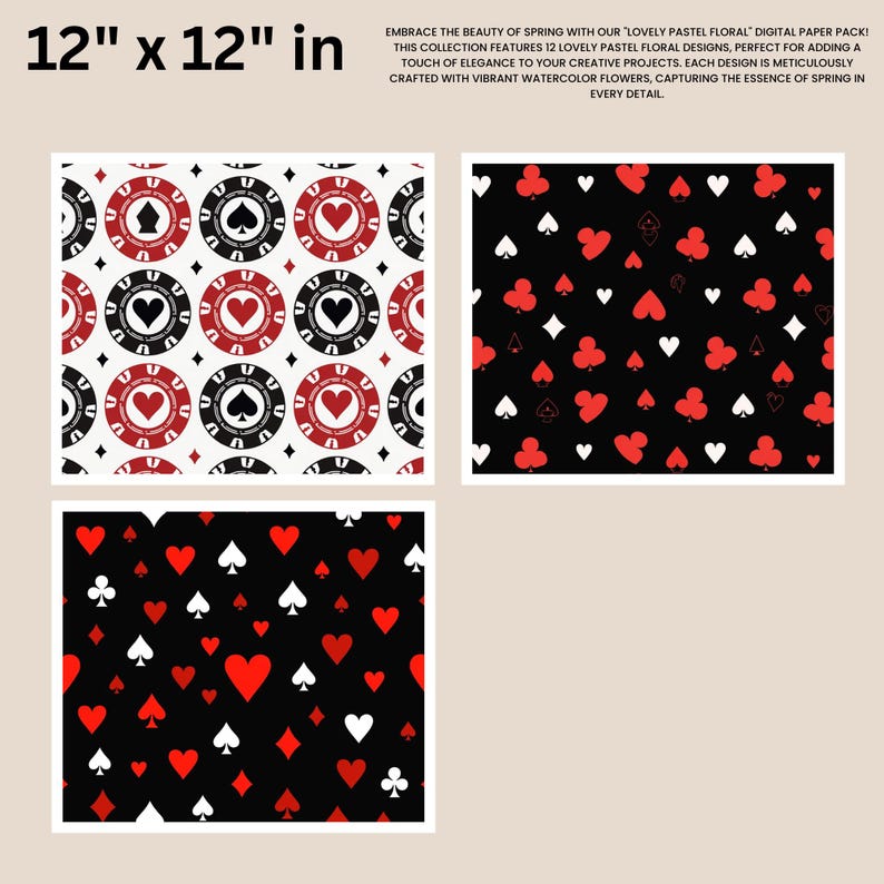 Playing Cards Digital Papers, Casino Poker Chip Patterns (digital ...