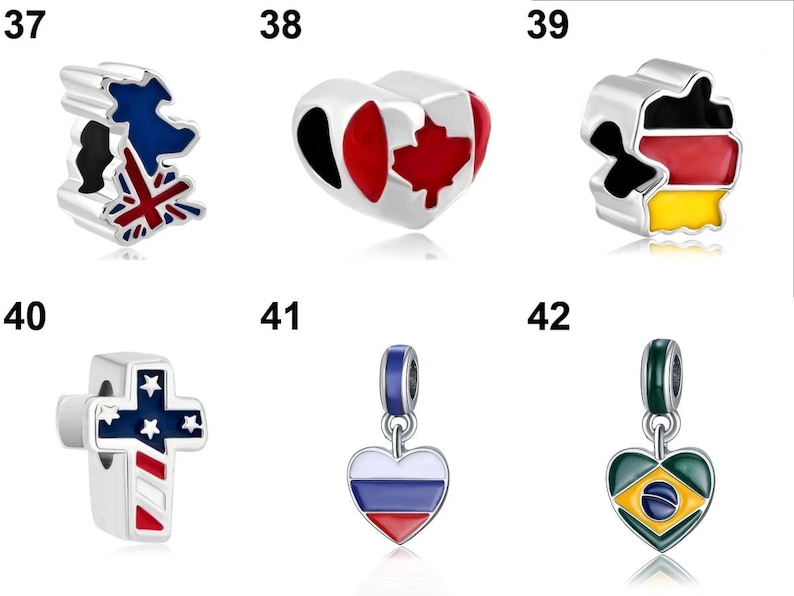 World Flag Charms for Bracelets | Heart Map Beads With Country Flags ...