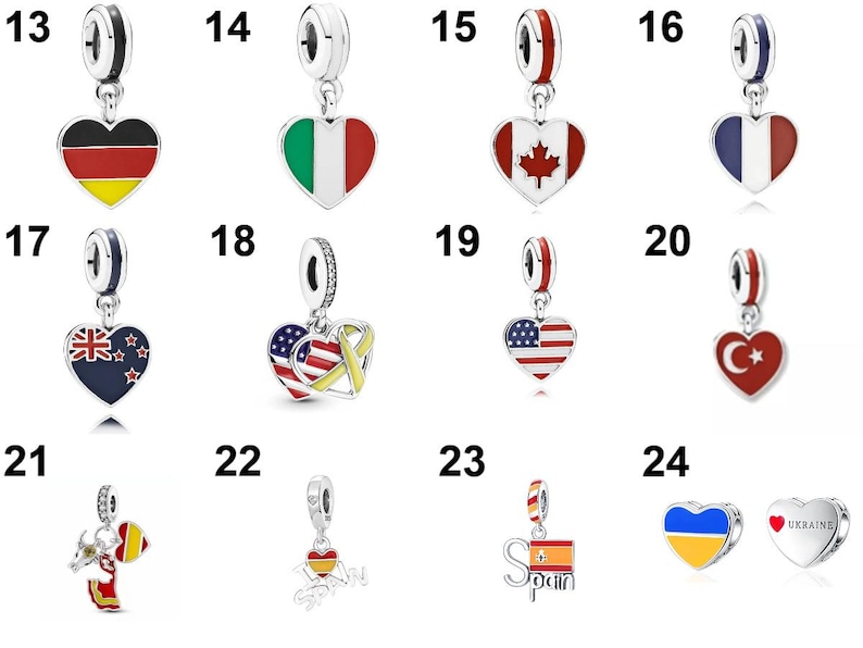 World Flag Charms for Bracelets | Heart Map Beads With Country Flags ...