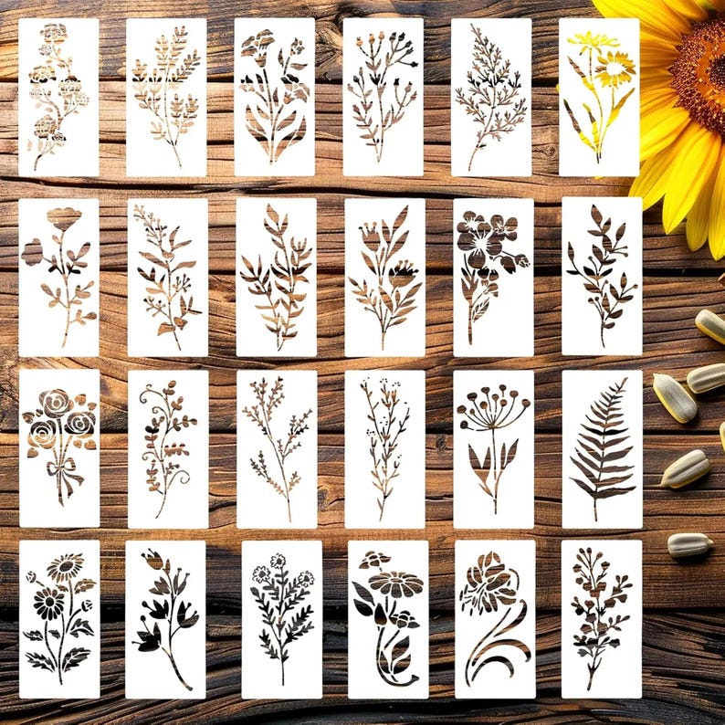 24pcs/set Wildflower Stencils Professional Body Art Paint Stencils ...