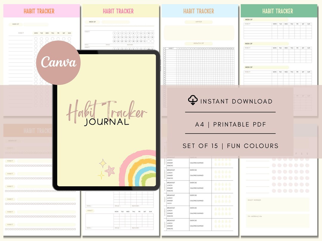 Colorful Habit Tracker Printable: Daily Routine, Goal Setting (A4 ...