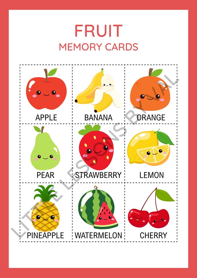 Fruits and Vegetables Memory Game for Toddlers | Printable Matching ...