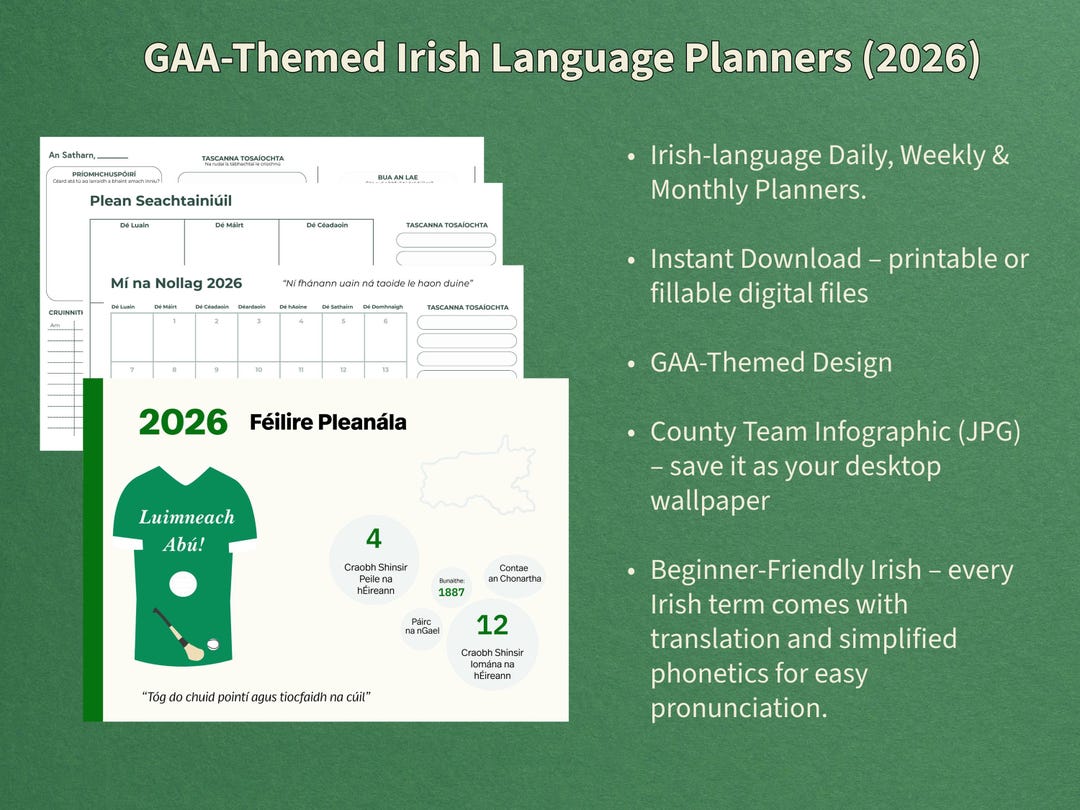 Irish Language, Gaa-themed Planners 2026: Daily, Weekly, Monthly ...