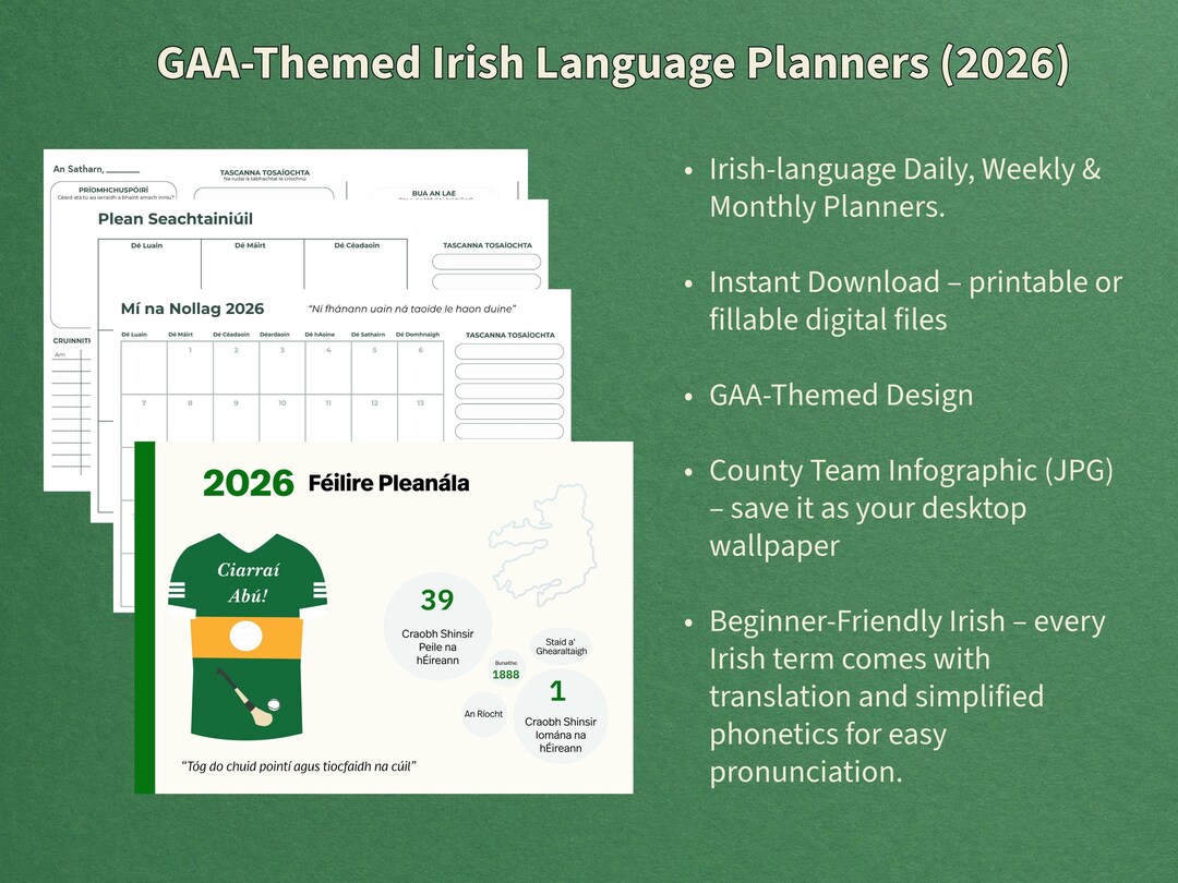 Irish Language, Gaa-themed Planners 2026: Daily, Weekly, Monthly ...
