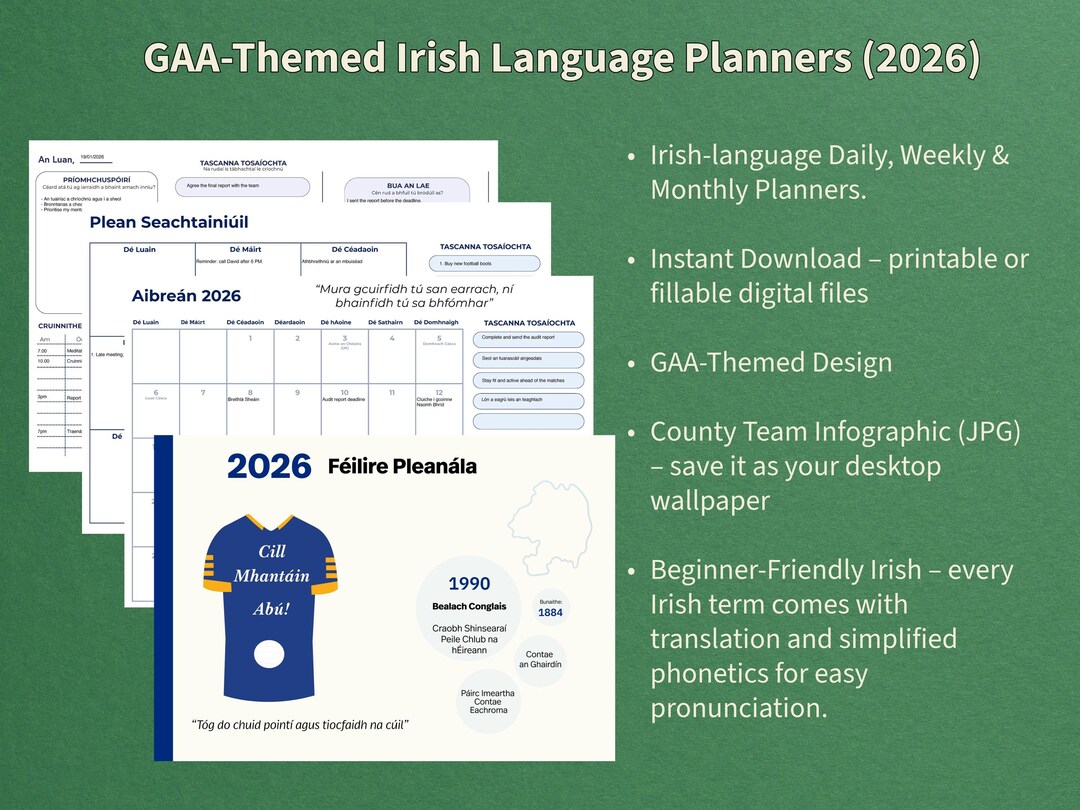 Irish Language, Gaa-themed Planners 2026: Daily, Weekly, Monthly ...