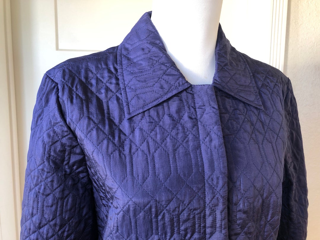 Silk Blue Dusty Indigo Thin Lightweight Quilted Boxy Short Blazer ...