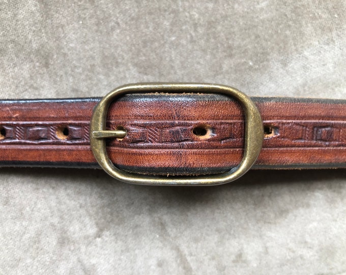 70s Skinny Woven Tooled Tan Thick Leather Belt Western Waist 28 29 30 S ...