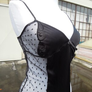 Vintage Silk Satin Sexy Black Swiss Dot Mesh Negligee Teddy Slip Sheer ...
