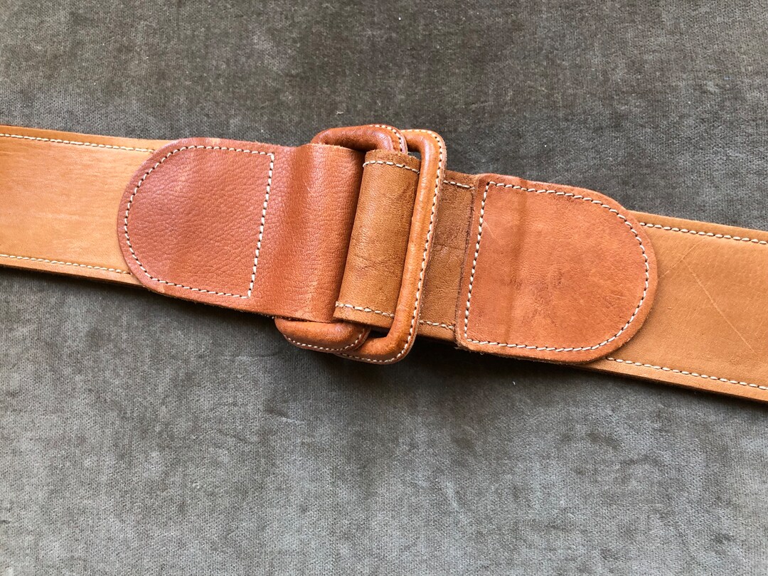 90s Tan Wide Brown Rustic Leather Belt Fashion Statement Sash Double D ...
