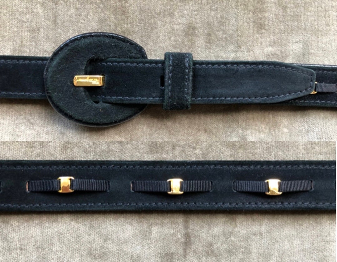 Salvatore Ferragamo Skinny Suede Leather Soft Black Belt Self Covered ...