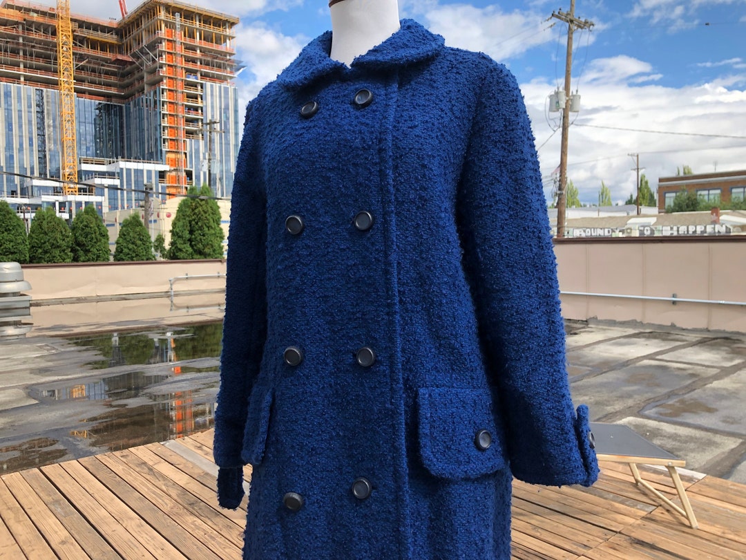 Vtg Deep Marine Blue Tweed Mohair Wool Boucle Nubby Texture Double ...