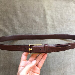 70s 80s Slim Soft Dark Brown Leather Retro Belt Petite Gold Self ...