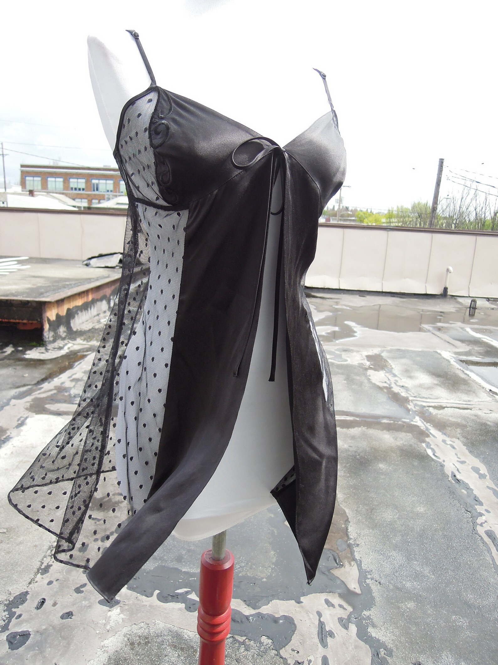 Vintage Silk Satin Sexy Black Swiss Dot Mesh Negligee Teddy - Etsy