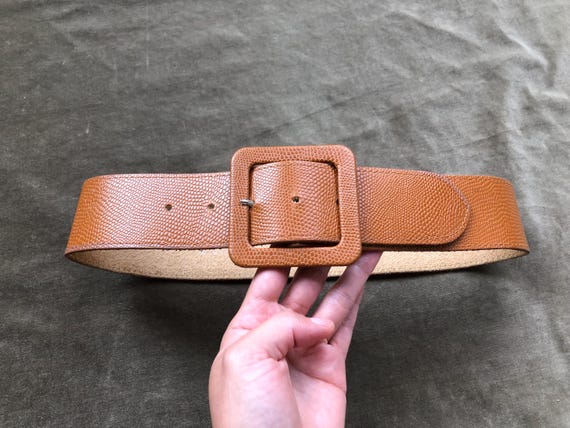 1970s 80s Cognac Caramel Lizard Embossed Tan Brown Wi… - Gem