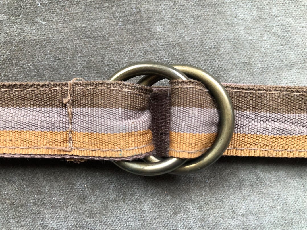 Retro 60s 70s Earthy Woven Grosgrain Ribbon Sash Belt Gold Grey Olive ...