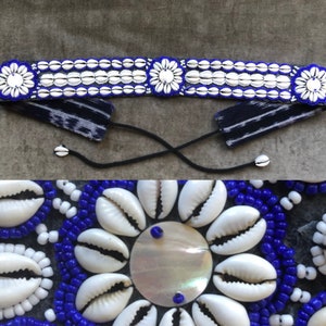 Beautiful Beaded Cowrie Shell Blue Glass Beaded Floral Handmade ...