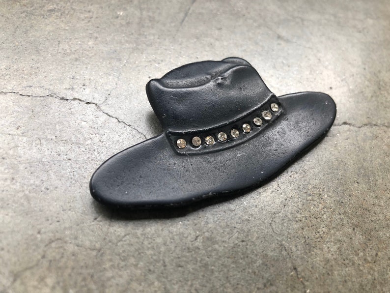 60s 70s Wide Brim Stetson Hat Brooch Novelty Pin Black Painted | Etsy