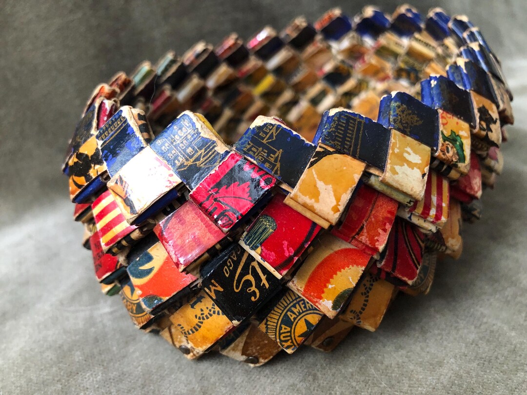 Mid Century Tramp Art Gum Wrapper Match Paper Bowl Oval Chain Basket ...