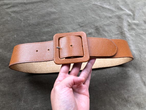 1970s 80s Cognac Caramel Lizard Embossed Tan Brown Wi… - Gem