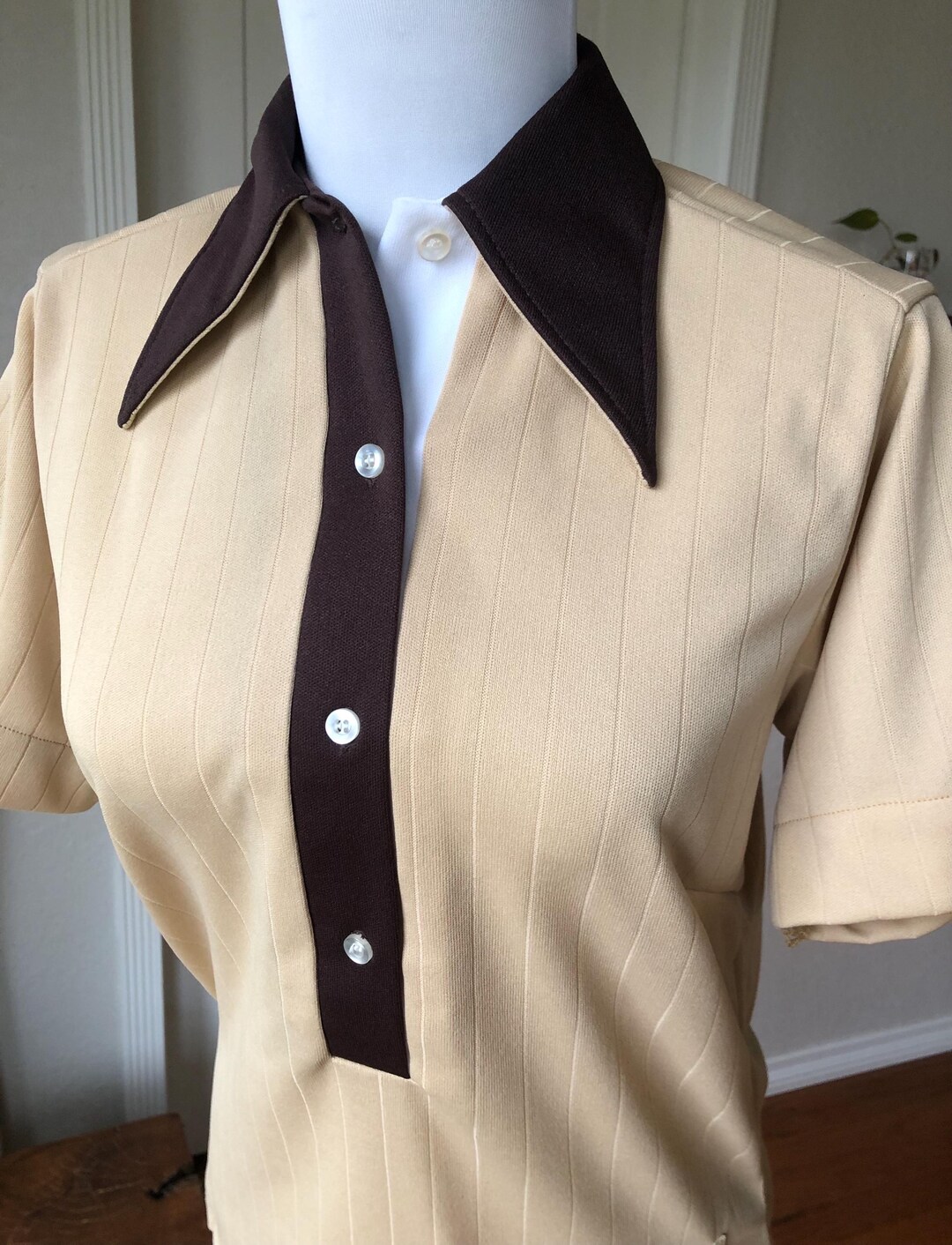 1960s 70s Retro Short Sleeve Polyester Knit Polo Pullover Collared ...