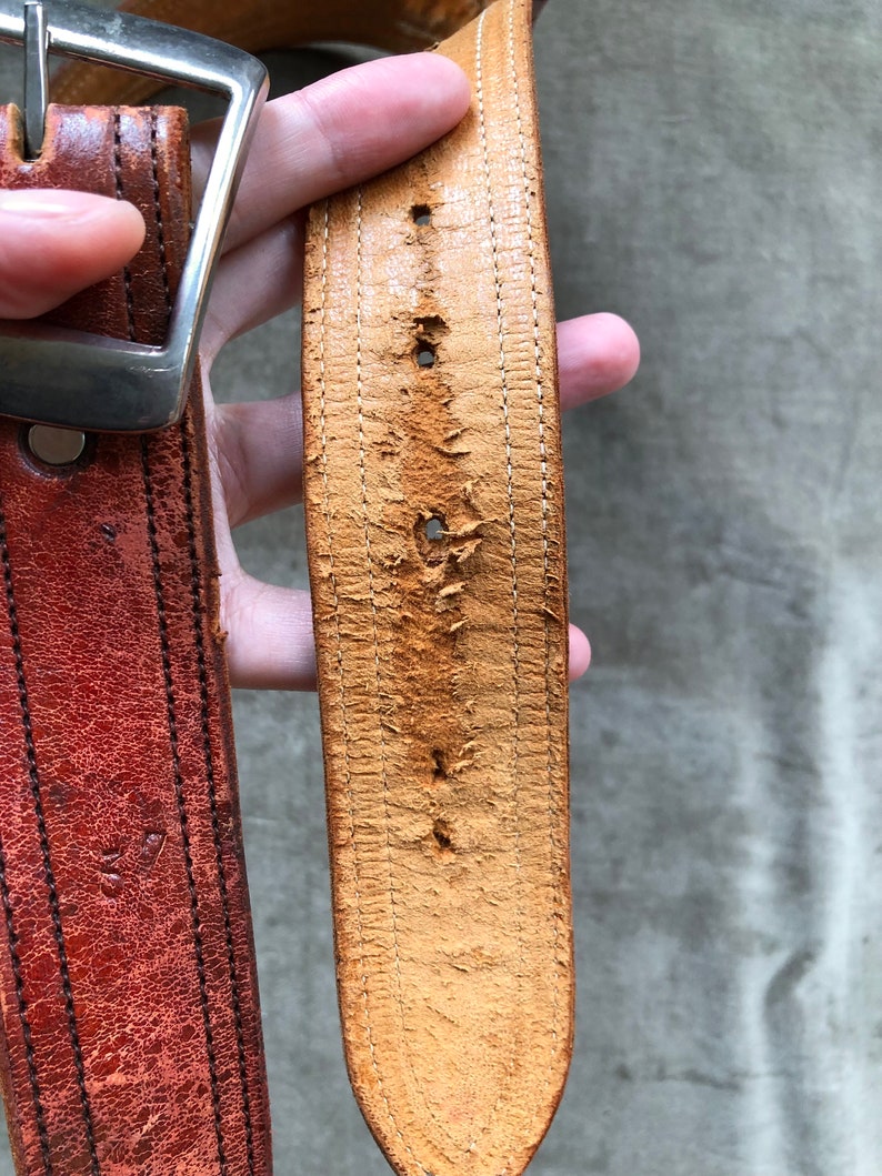 60s 70s Wide Soft Brick Rust Brown Leather Belt Retro Square Steel ...
