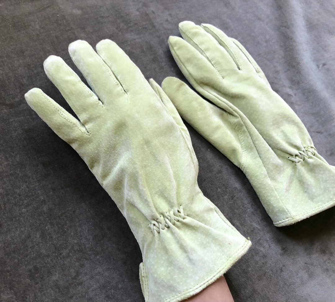 90s Y2k Pastel Light Apple Celery Green Suede Leather Short Wrist ...