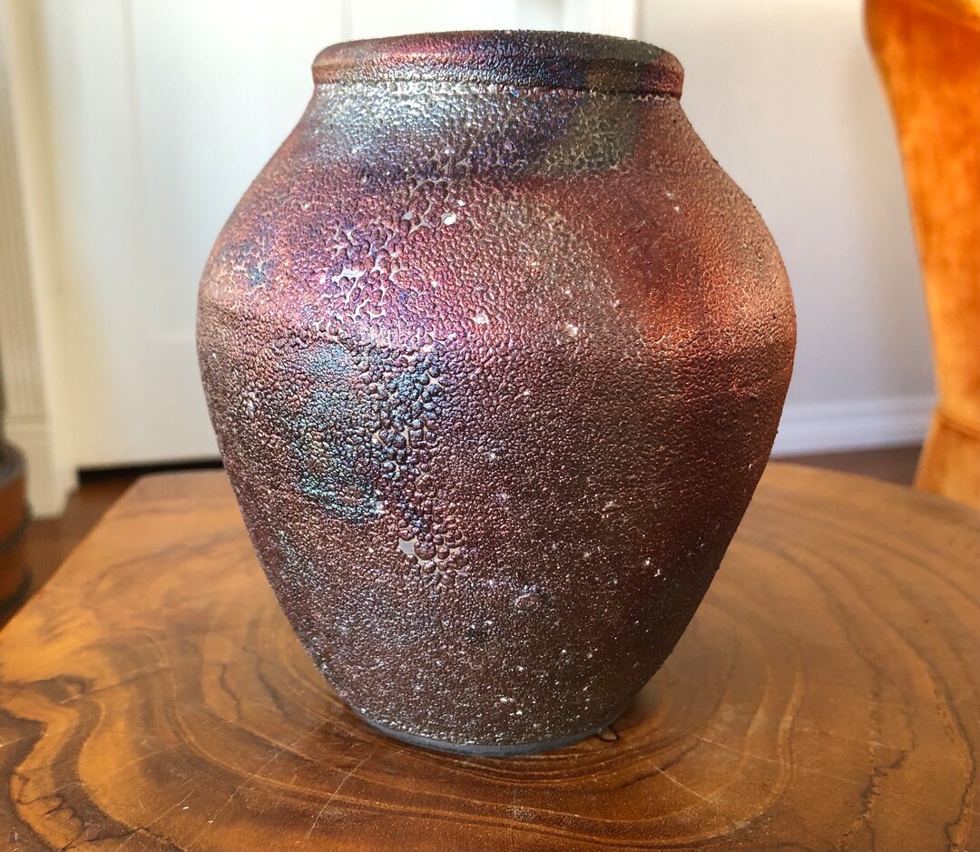 Handmade Raku Glaze Crusty Folk Art Textured Clay Rustic Small Round ...