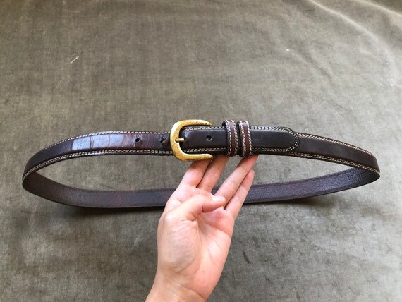 Rustic Dark Brown Oiled Leather Distressed Belt 90s 1… - Gem