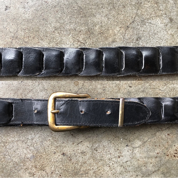 60s 70s Black Leather Chain Link Woven Belt Vintage M L 34 60s 70s Black Leather Chain Link Woven Belt Vintage M L 34