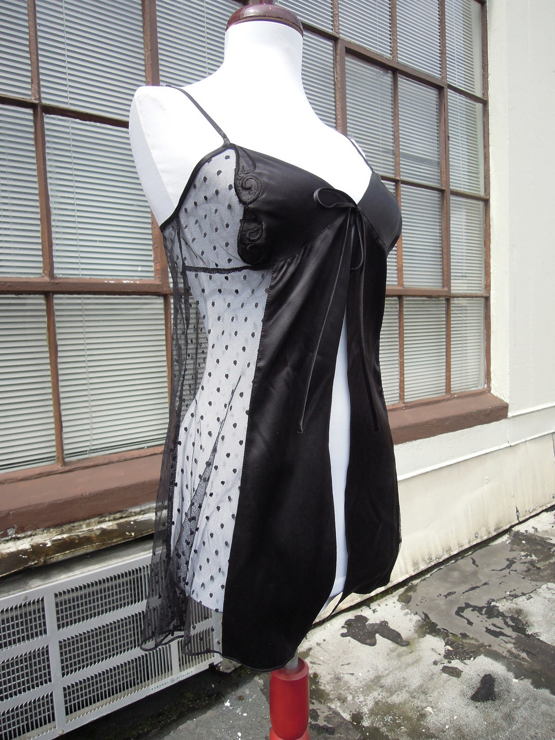 Vintage Silk Satin Sexy Black Swiss Dot Mesh Negligee Teddy - Etsy
