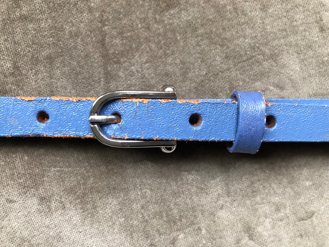 50s 60s Super Skinny Thick Leather Rustic Belt Periwinkle Blue Lavender ...