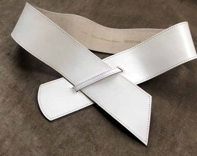 1970s 80s Wide White Leather Sash Fashion Statement Belt Self Buckle ...
