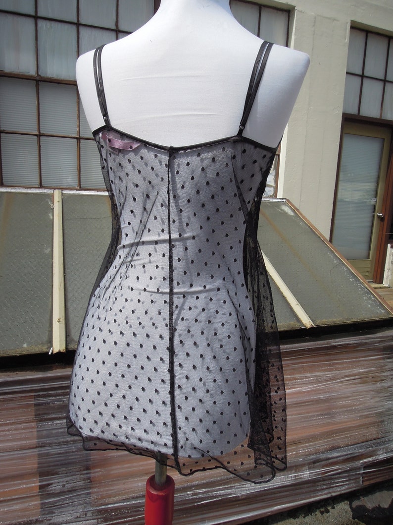 Vintage Silk Satin Sexy Black Swiss Dot Mesh Negligee Teddy - Etsy