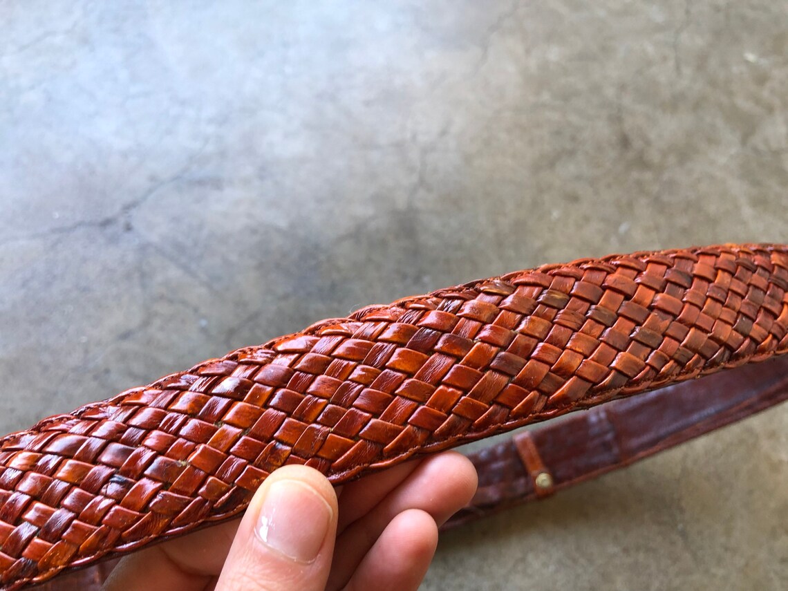 70s 80s Eelskin Woven Rust Brown Eel Skin Leather Woven Belt M - Etsy