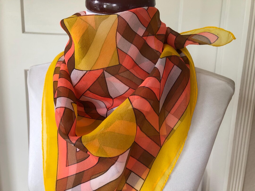 1960s 70s Super Sheer Tissue Scarf 60s 1970s Vintage Retro Mod ...