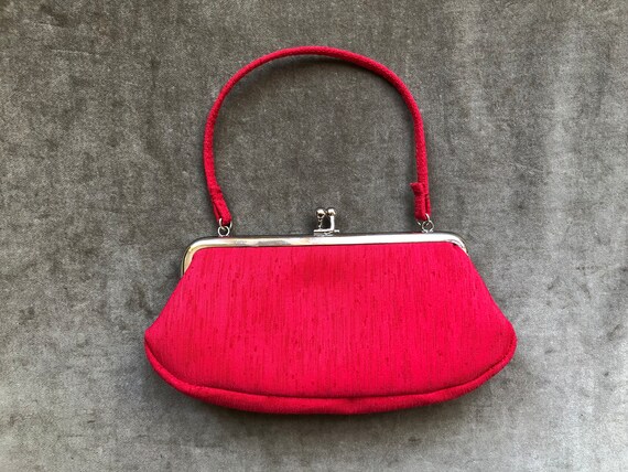 1960s 70s Micro Mini Red Slub Woven Fabric Handbag Ba… - Gem