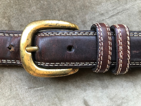 Rustic Dark Brown Oiled Leather Distressed Belt 90s 1… - Gem