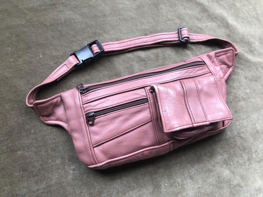 1970s 80s Leather Dusty Mauve Fanny Pack 1980s 70s Grab N Go Bag Small ...