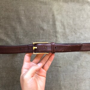 70s 80s Slim Soft Dark Brown Leather Retro Belt Petite Gold Self ...