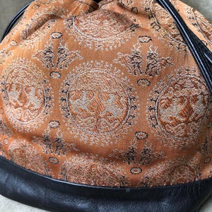 1960s 70s Japanese Black Leather Teracotta Silk Japan Boho Drawstring ...